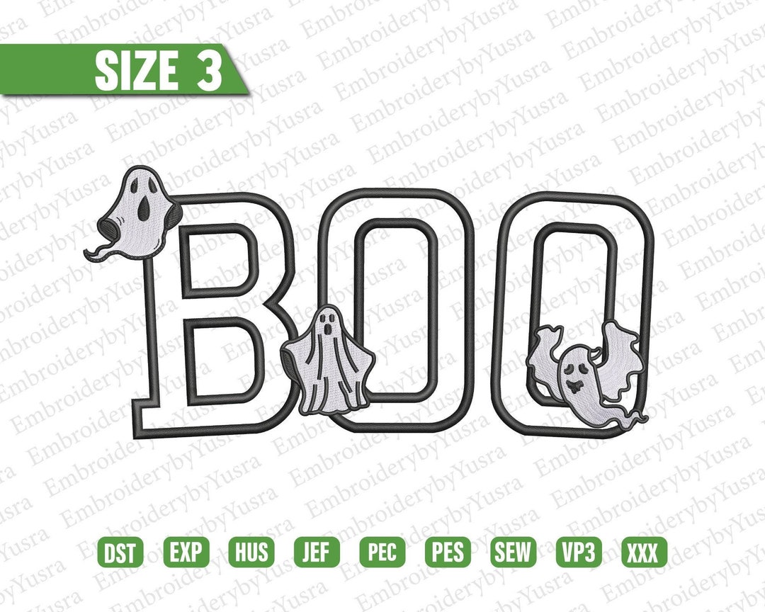 Boo Ghost Embroidery Designs, Boo Word Applique Design, Halloween ...