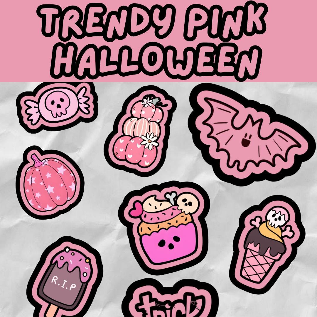 Trendy Pink Halloween Clipart Design Clipart PNG Digital Download Pink ...