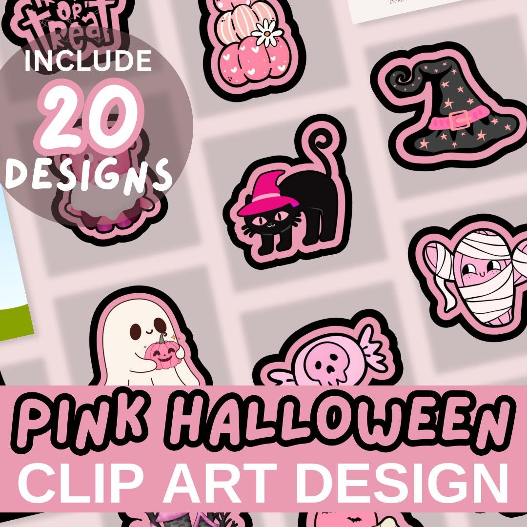 Trendy Pink Halloween Clipart Design Clipart PNG Digital Download Pink ...