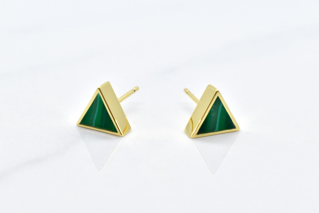Emerald Stud Earrings Set Gold Triangles, Green Clay Triangle Earring Stud Minimal, May ...