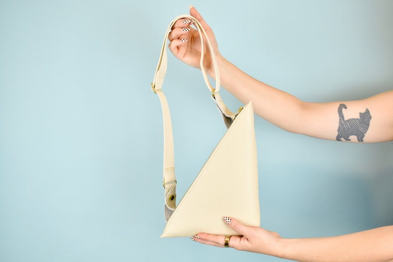 Minimal Leather Sling Bag, Mini Triangle Bag or Wristlet Clutch in Bone ...