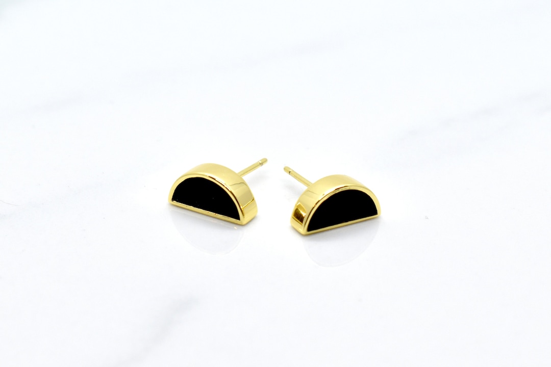 Black Half Moon Stud Earrings Set, Minimal Half Moon Earring Studs, Modern Half Circle Earring ...