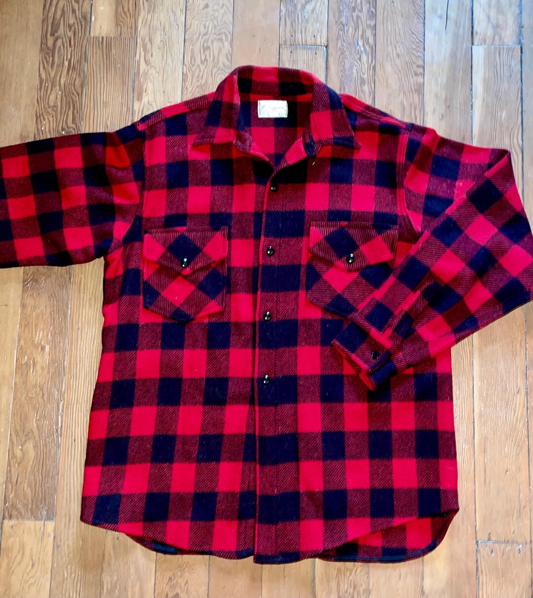 Vtg 40s / 50s Red Black Buffalo Plaid Wool Shirt Jacket Shacket by ...