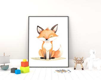 Watercolor Fox Poster for Fox Lover Lofi Fox Print Cute Fox Wall Art ...
