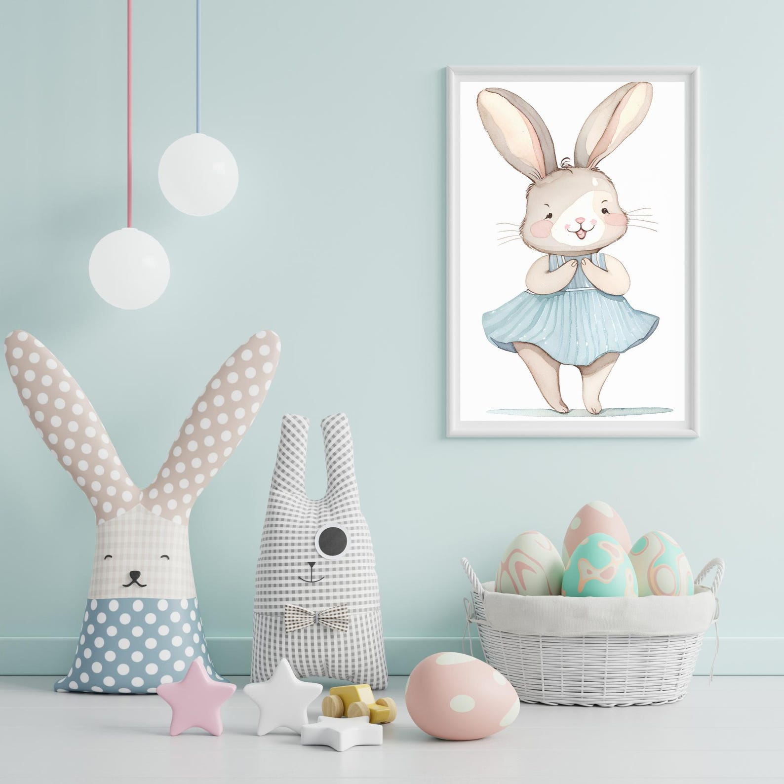 Cute Watercolor Bunny Poster Adorable Digital Wall Art for Kids' Room ...