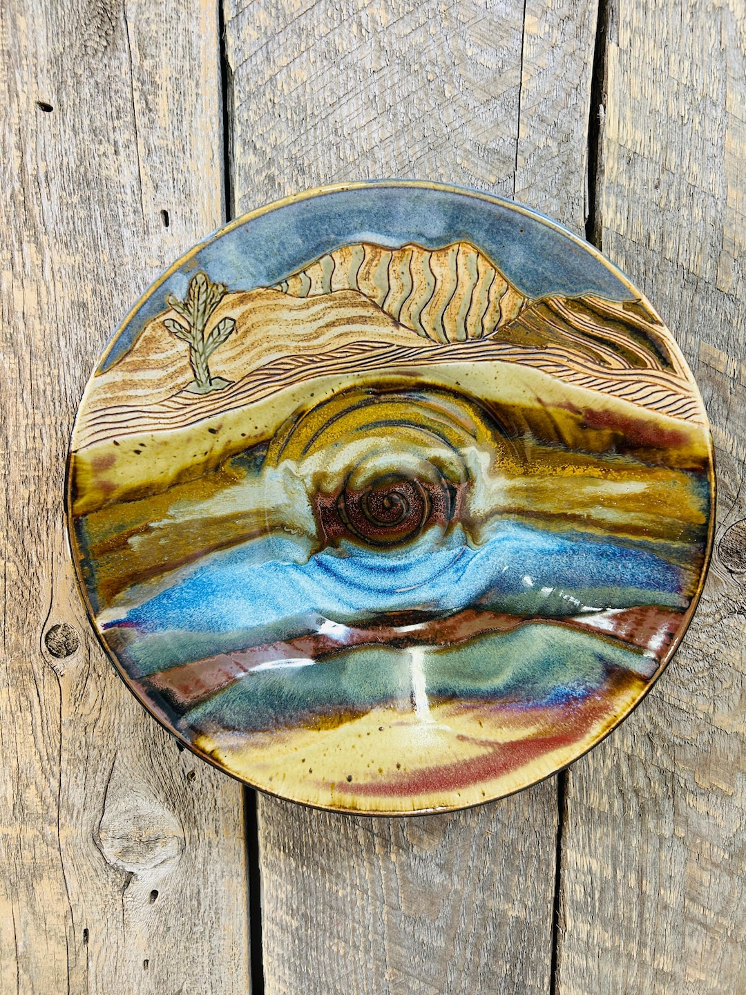 HANDMADE POTTERY With Mountain Scene, Pottery Wall Art, Decorative ...