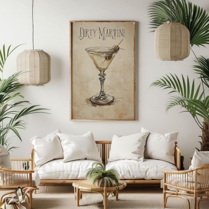 Martini Glass Cocktail, Boho Wall Art, Downloadable Print, Classic Bar ...