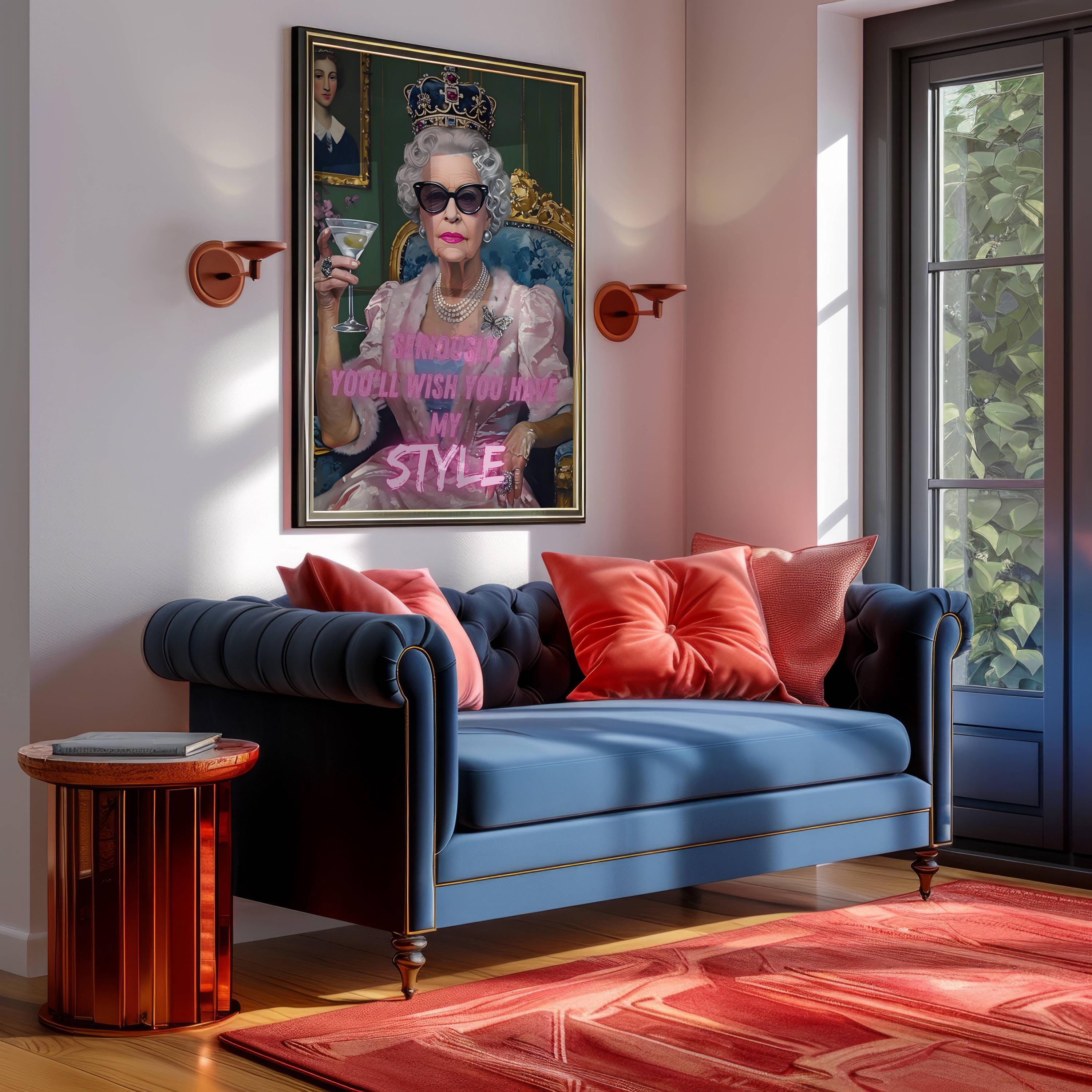 Queen Elizabeth Martini Art Print: Boho Chic Neon Decor (instant ...