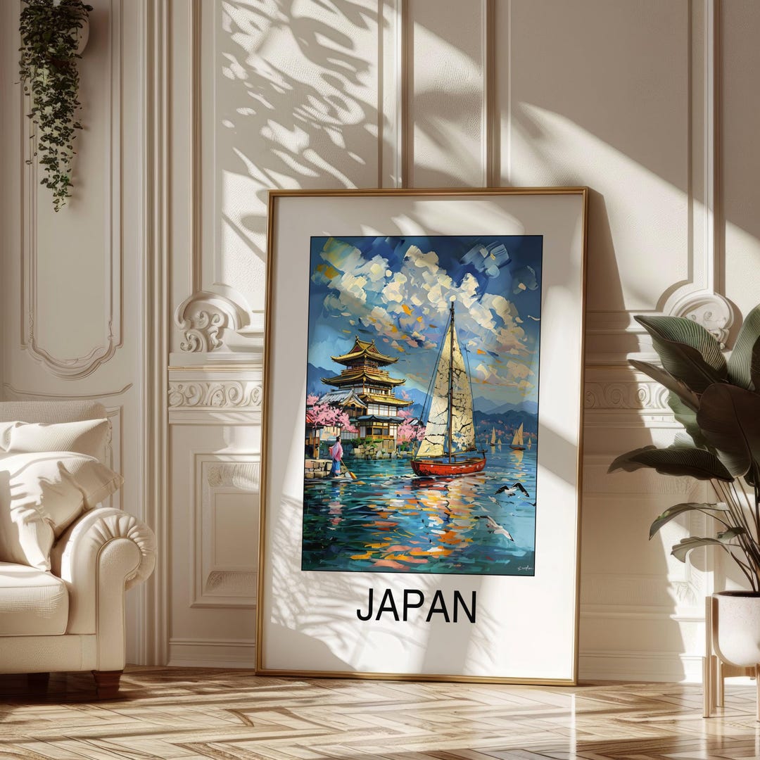 Rolled Posters, Japanese Sail Scene Landscape Painterly Artwork ...