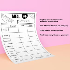 Weekly Meal Planner- Printable, Black and White Version, Simple and ...