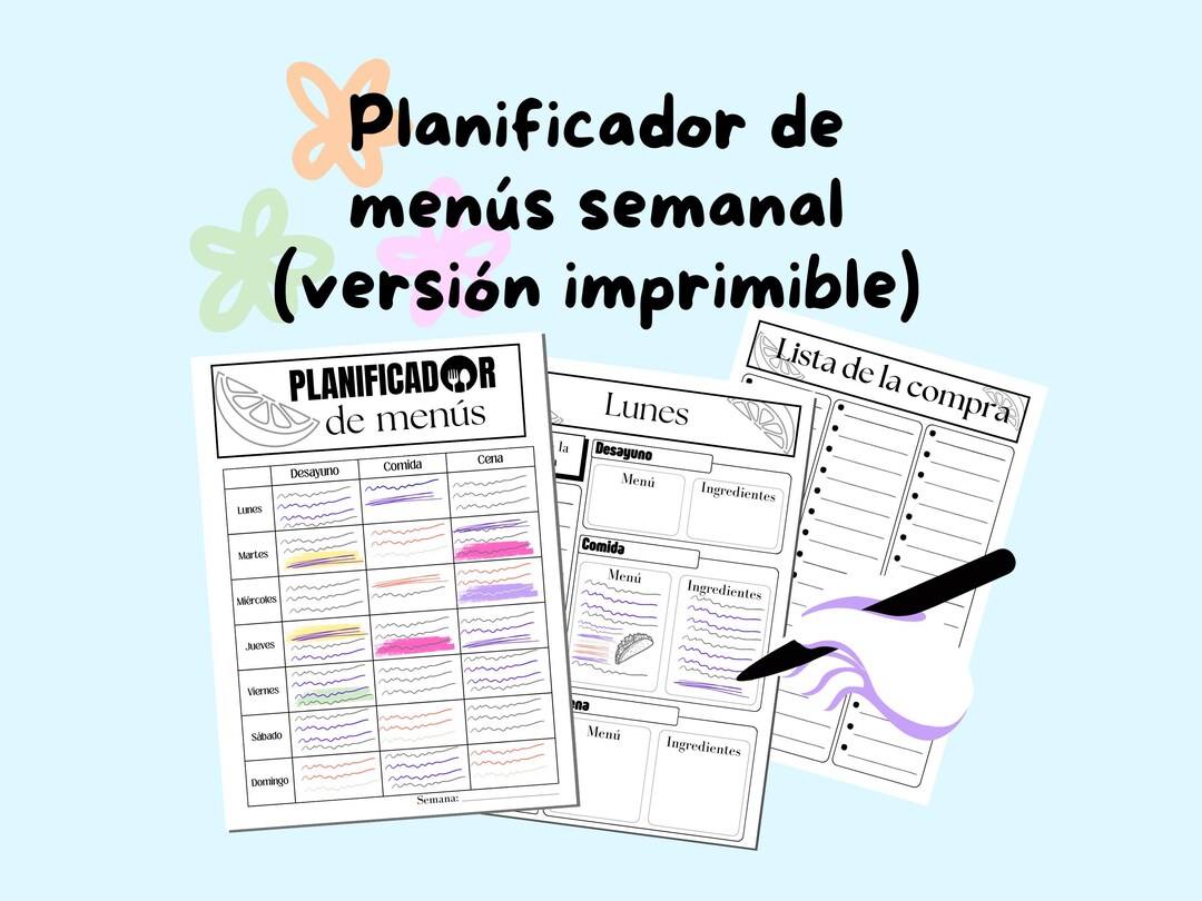 Weekly Meal Planner in Spanish- Printable, Black and White Version ...