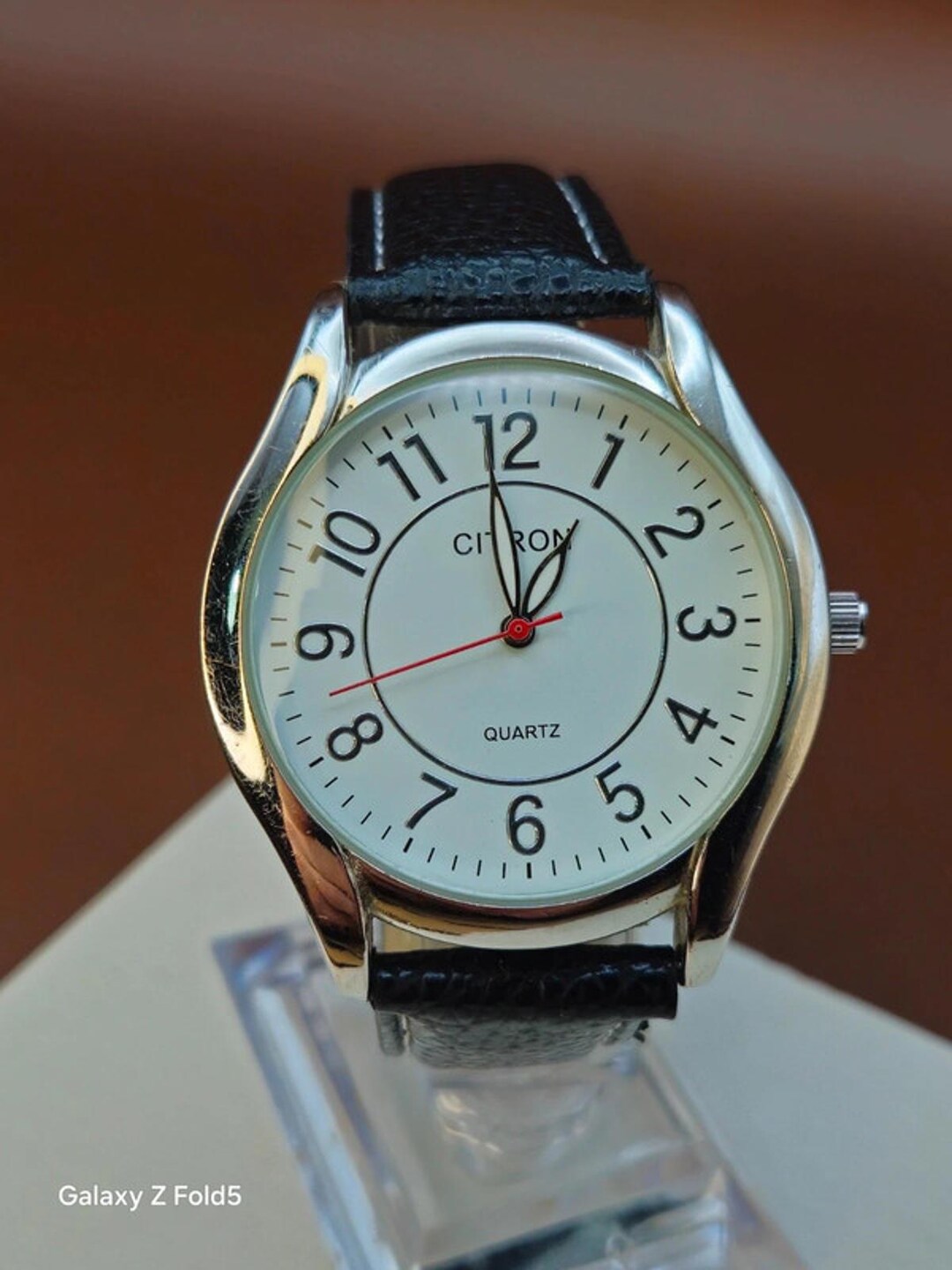 Vintage Citron Quartz Watch: Black Faux Leather Strap, Large Numbers - Etsy