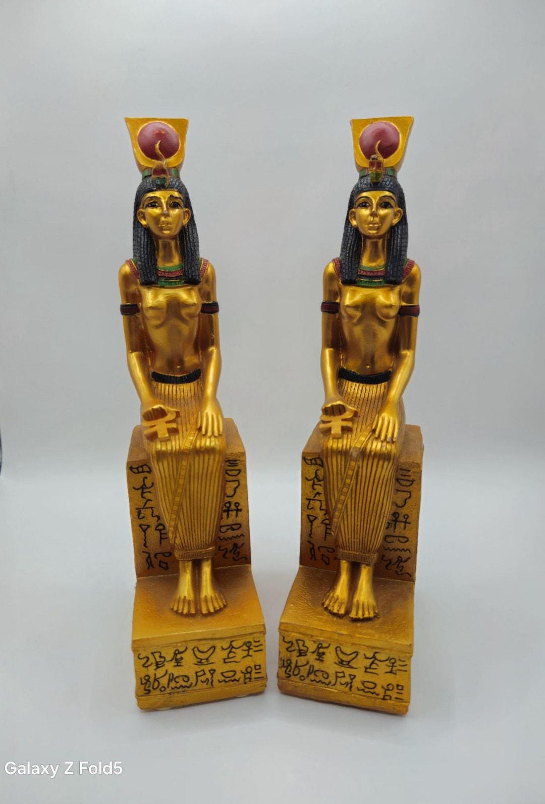 Egyptian Bookends, Isis and Osiris Goddesses, Golden Styled, 22 Cm Tall ...