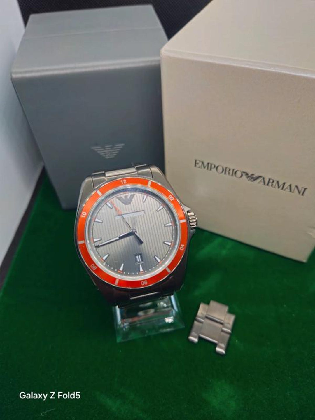 Emporio Armani Sigma 44mm Date Orange Bezel Grey Steel Men's Watch ...