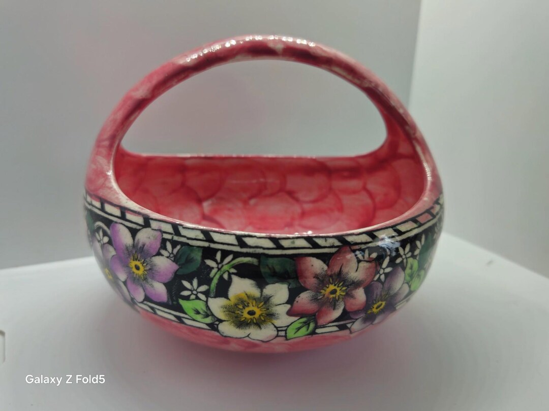 1930s Maling Pottery Pink Lustre Basket | Vintage Handled Bon Bon Dish ...