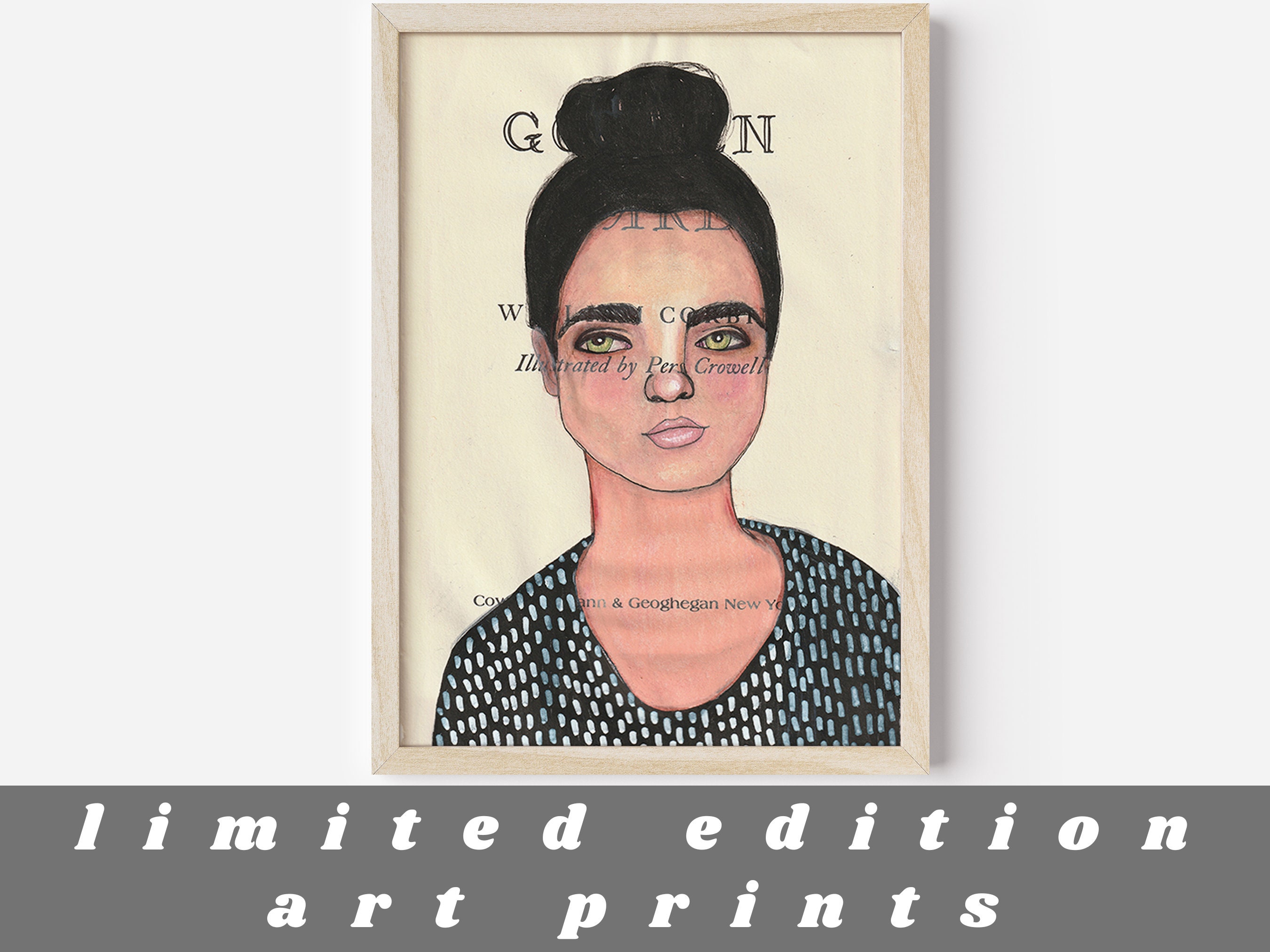 Limited Edition Art Print of a Quirky Portrait of a Woman With Black ...