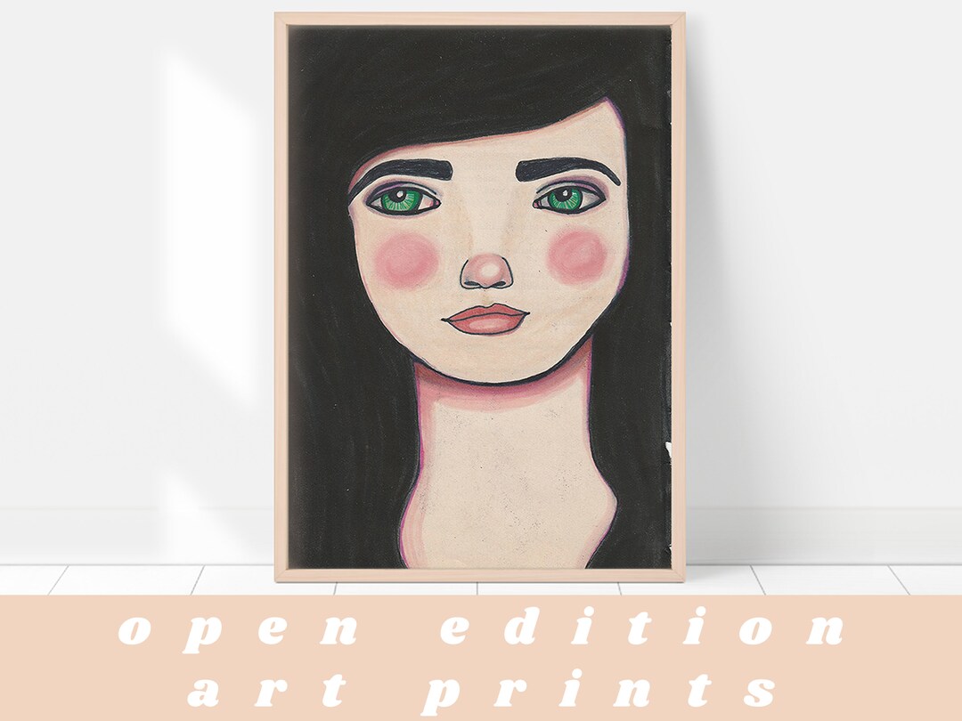 Quirky Portrait of a Woman W/ Black Hair. Eclectic Decor for Your Home ...