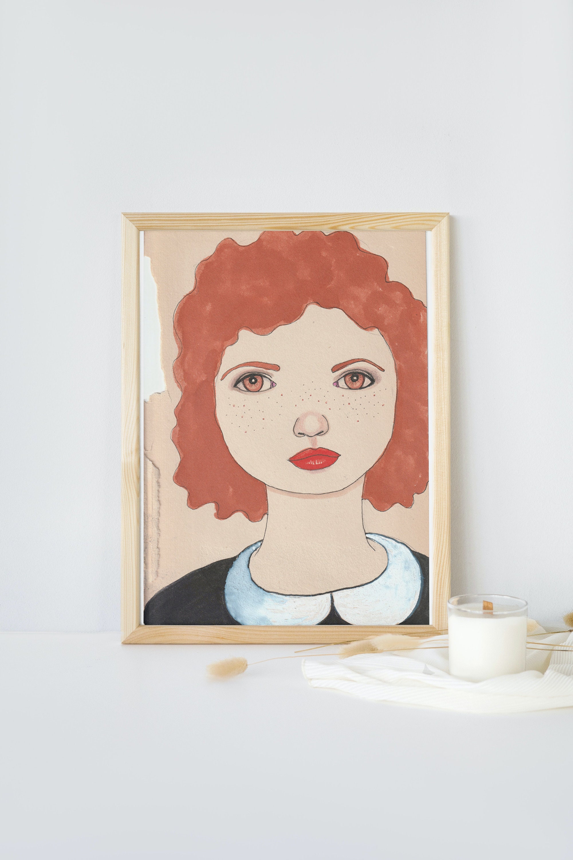 Limited Edition Art Print of a Redheaded Girl With Freckles. Preppy ...