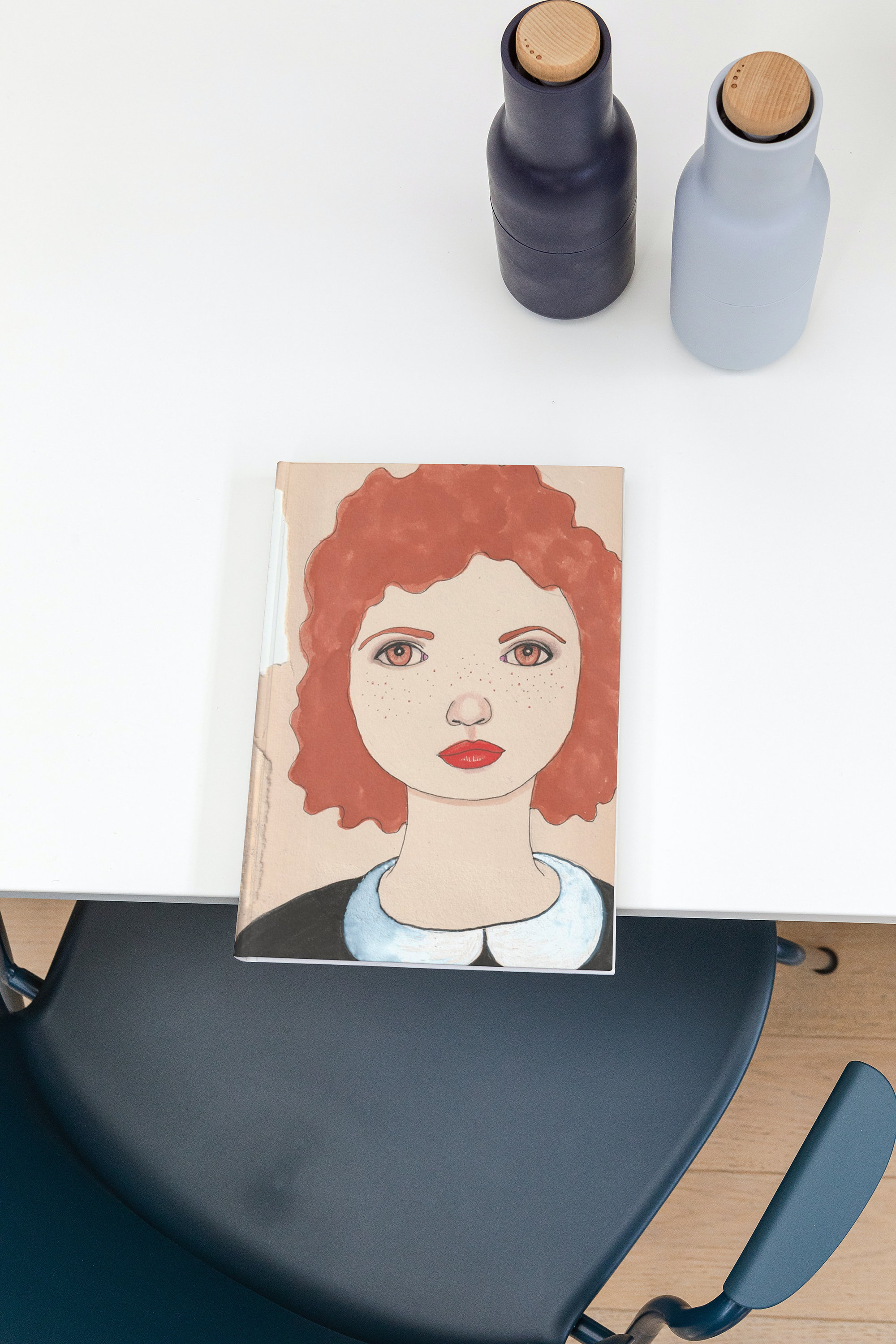 Redhead With Freckles Portrait Art of a Girl on Vintage Book Page ...