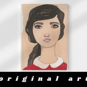 Quirky Portrait Art - Original Portrait of a Woman With Black Hair on ...