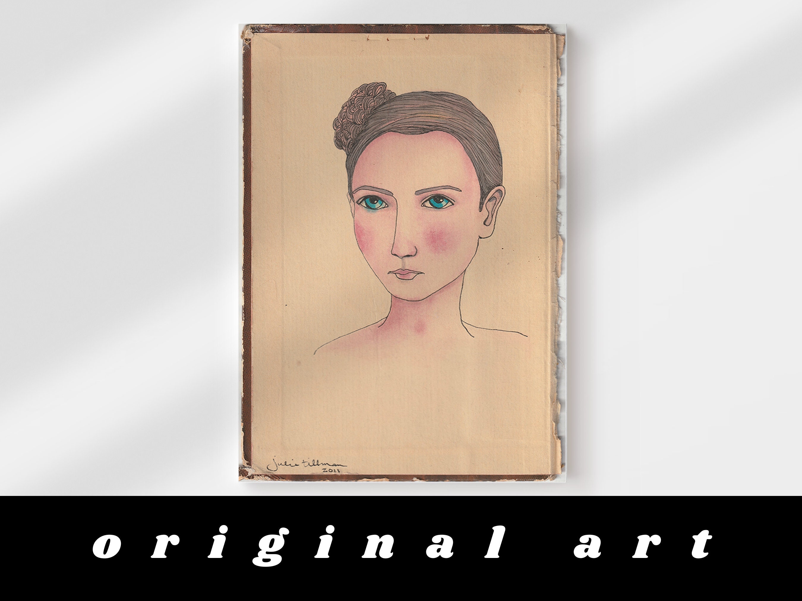 Original Portrait Art - Handmade Portrait of a Woman With Brown Hair on ...