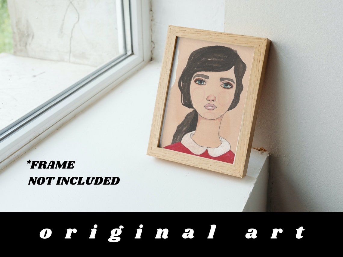 Quirky Portrait Art - Original Portrait of a Woman With Black Hair on ...