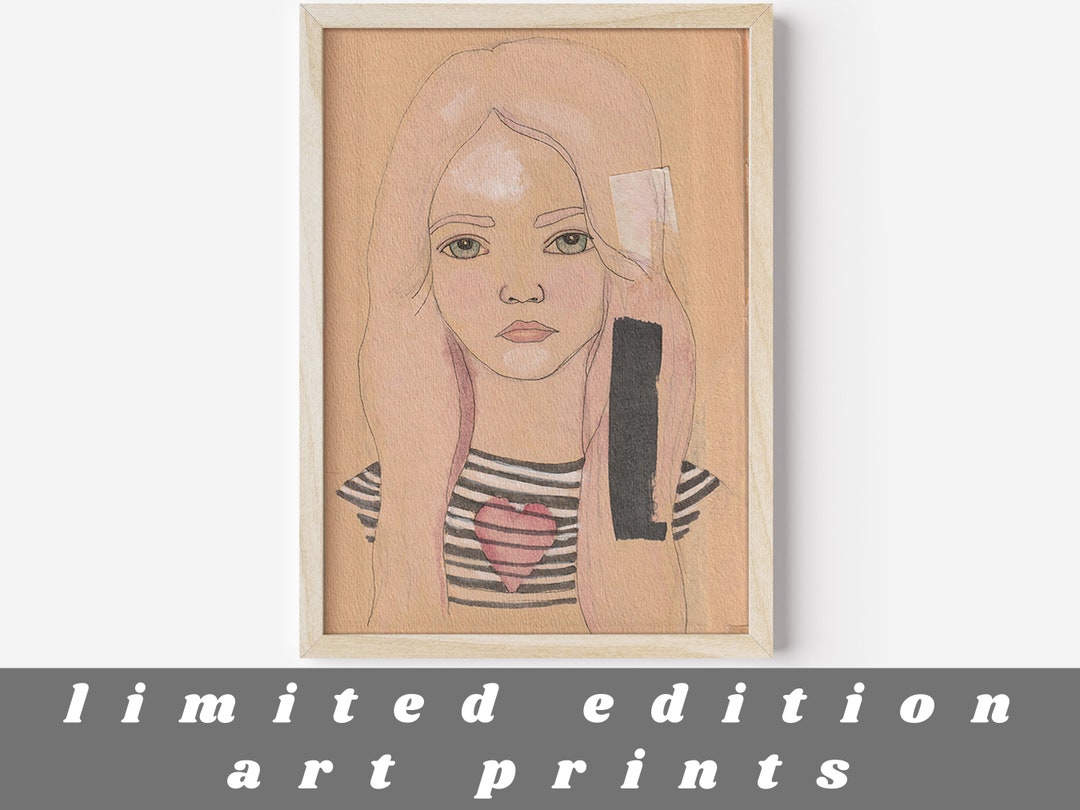 Limited Edition Print Portrait of a Girl With a Striped Shirt and Red ...