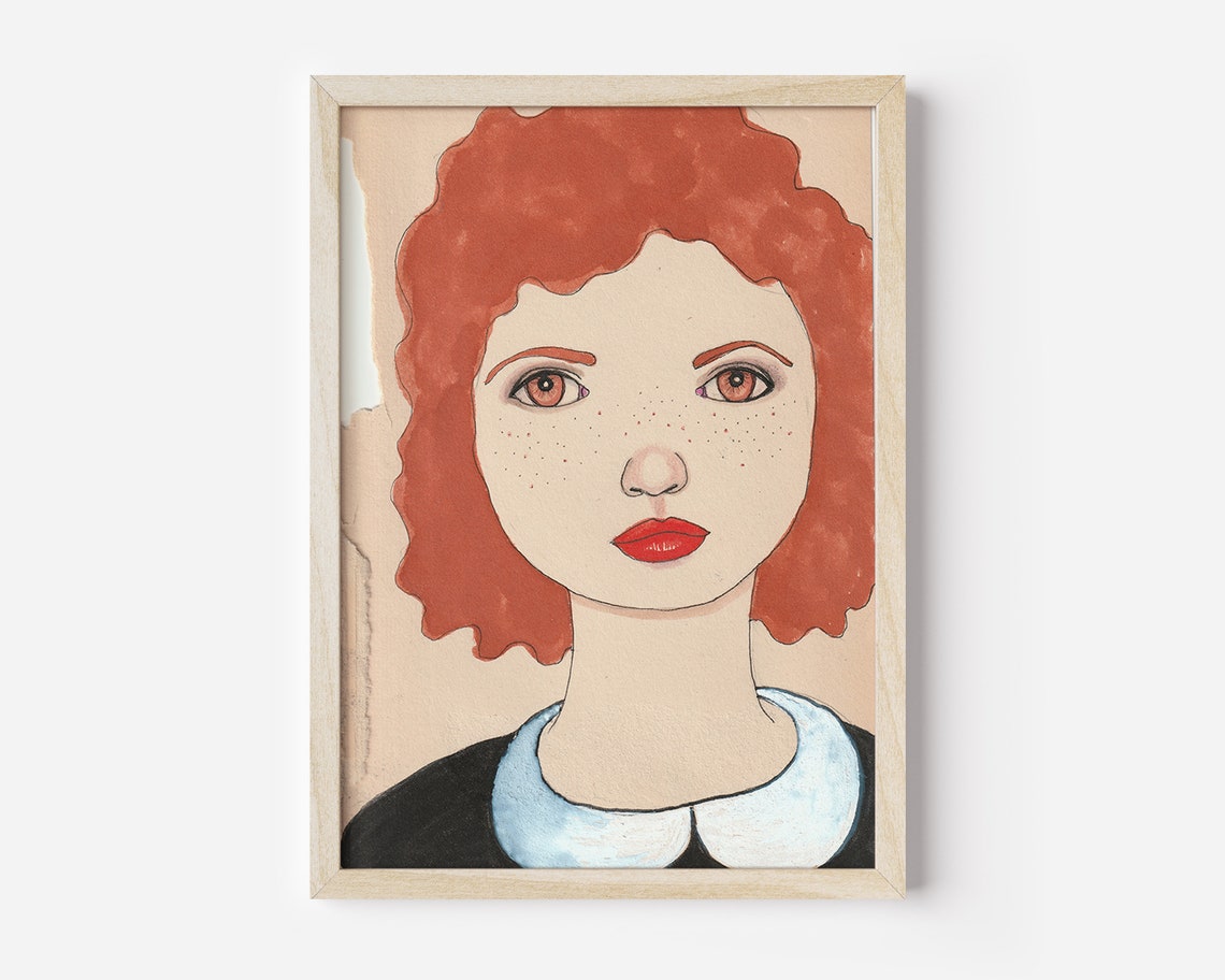 Limited Edition Art Print of a Redheaded Girl With Freckles. Preppy ...