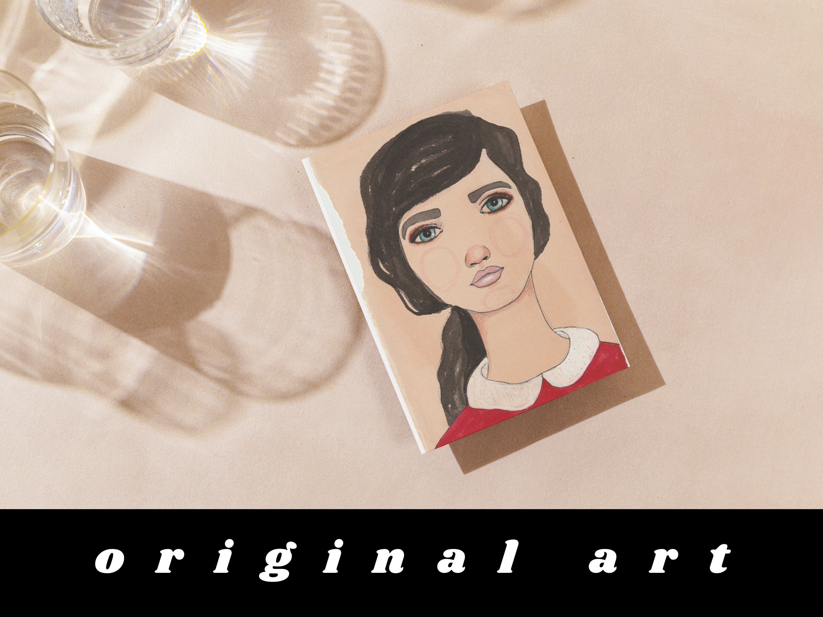 Quirky Portrait Art - Original Portrait of a Woman With Black Hair on ...