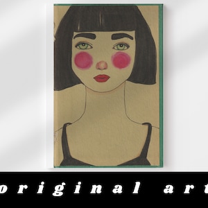 Original Portrait Art Handmade Portrait of a Woman With Brown Hair on ...