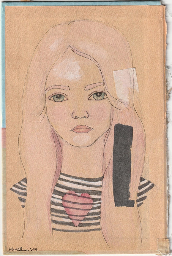 Portrait of a Girl With a Striped Shirt and Red Heart on Vintage Book ...