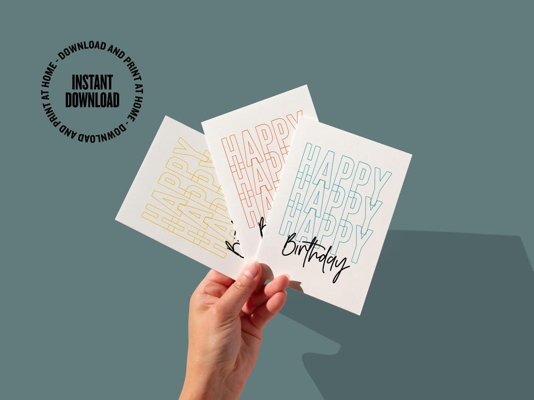 PDF Birthday Card Set 8 Different Colors Instant Download and Print at ...