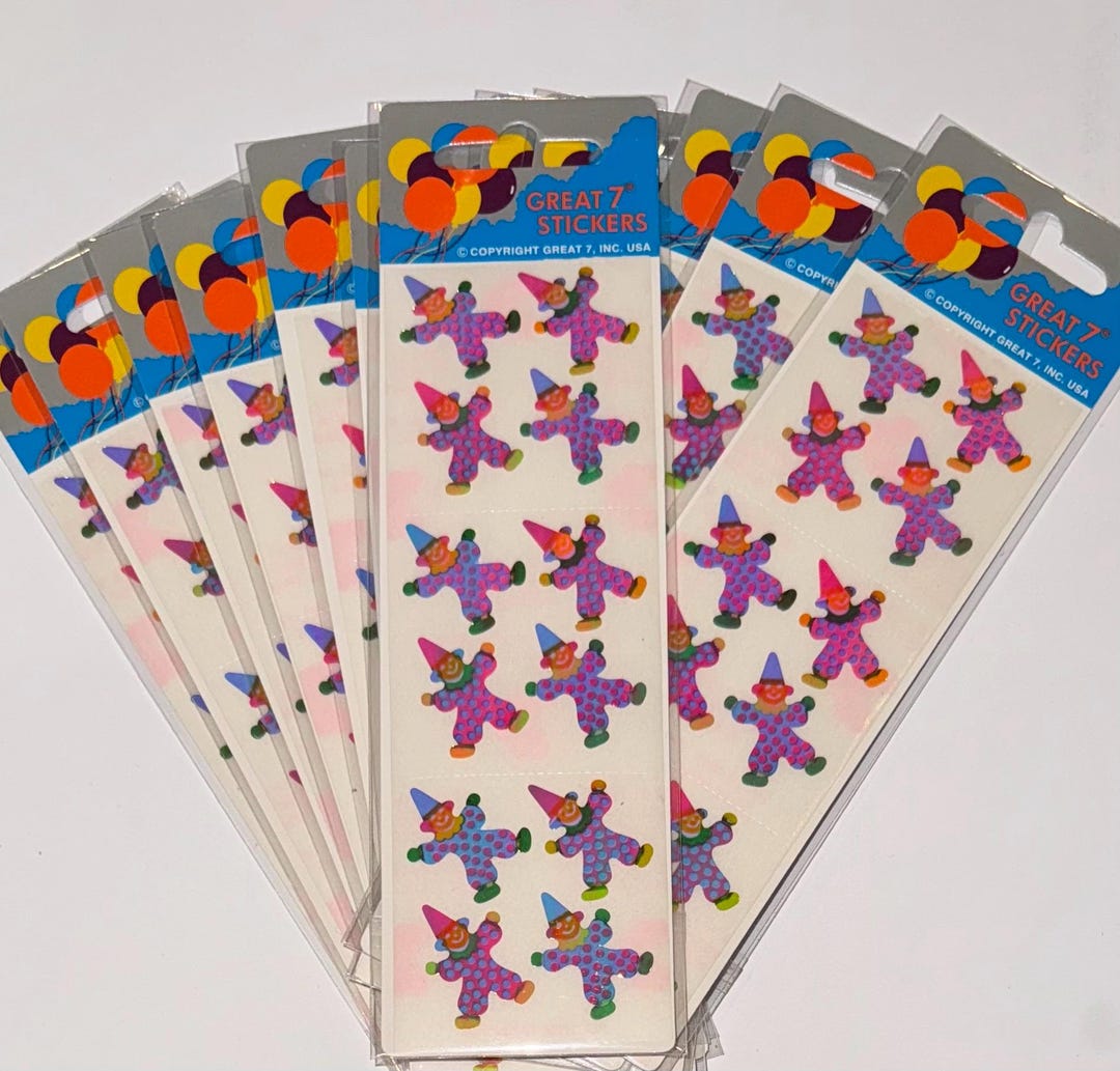 Great 7 Vintage 1980s Stickers NIP Strip or Single Mod Pearly Clowns ...