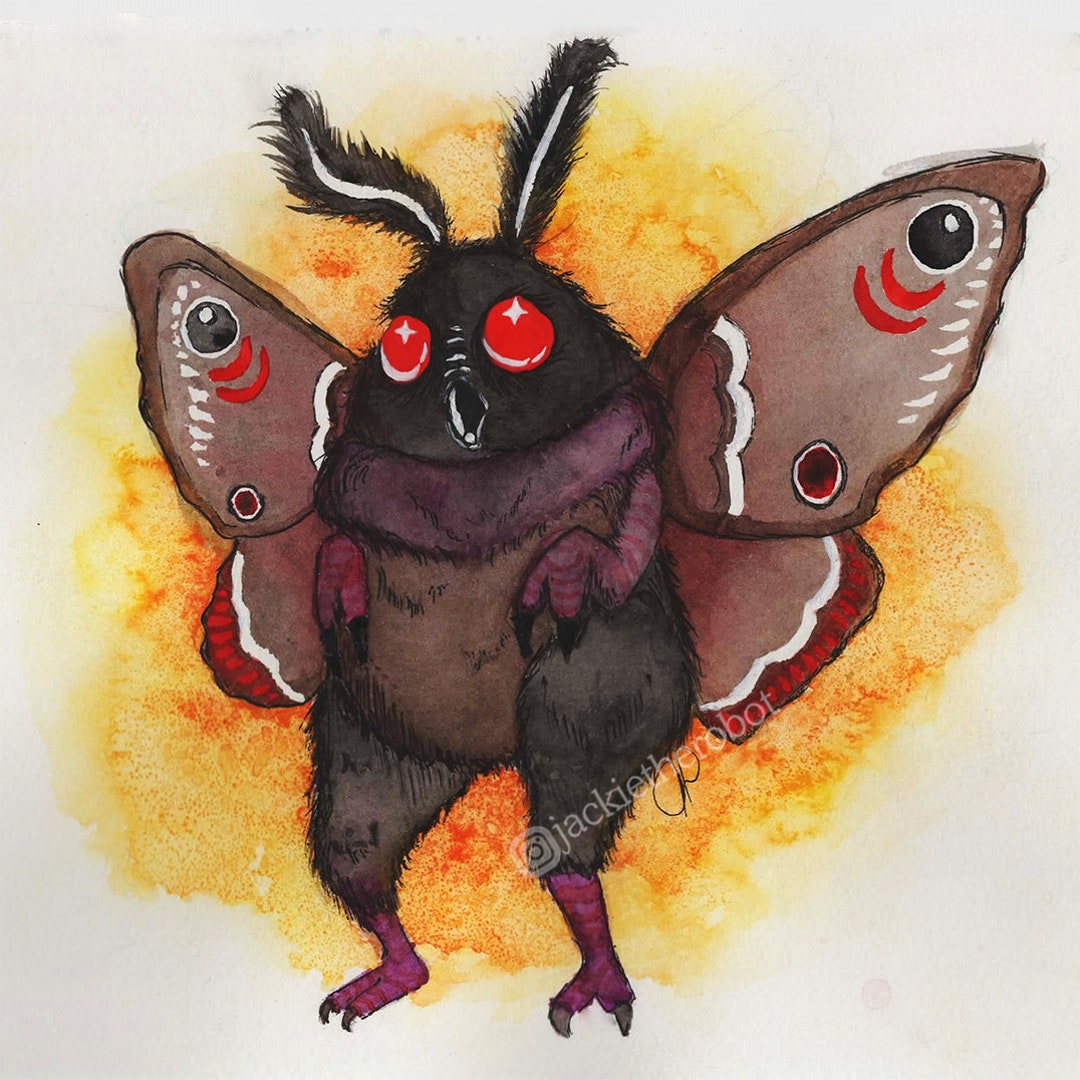 MOTHMAN 8 X 8 Giclee Print, Watercolor Painting, Cute, Cryptid, Creepy ...