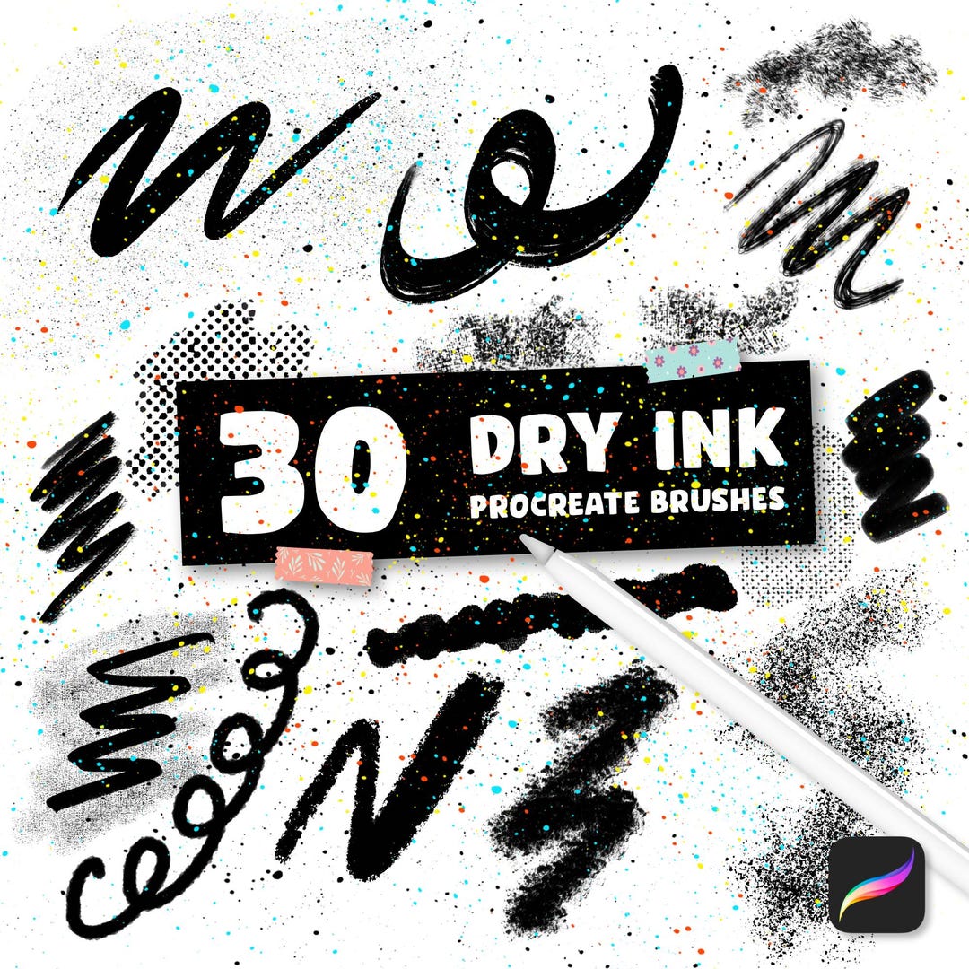 30 Dry Ink Procreate Brushes, Charcoal Pen Line, Sign Pen Maker Ink ...