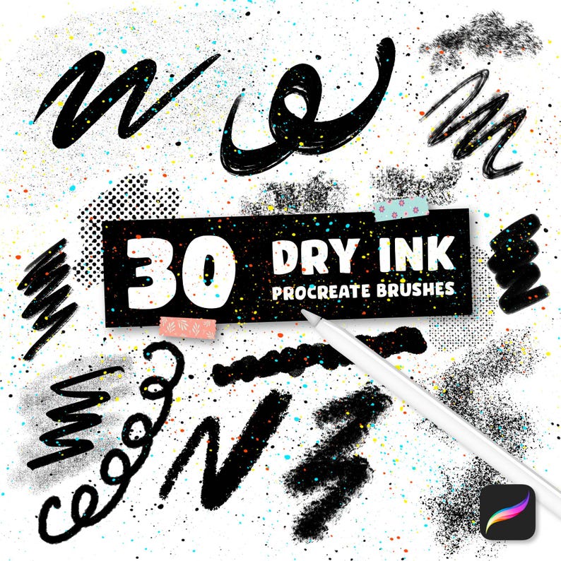 30 Dry Ink Procreate Brushes, Charcoal Pen Line, Sign Pen Maker Ink Brush Set for Procreate ...