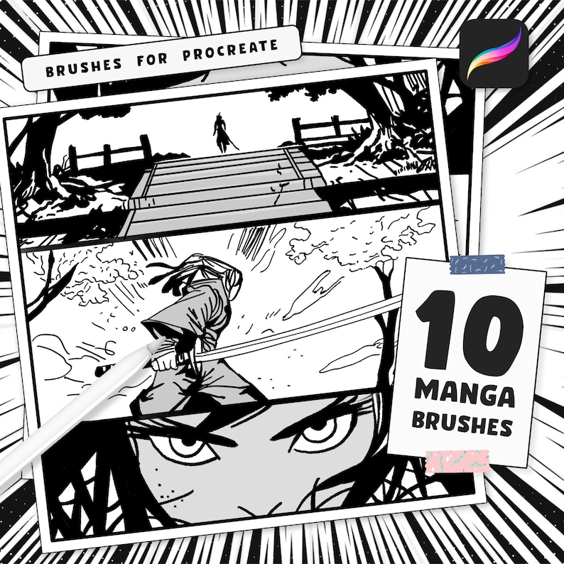 10 Manga Procreate Brushes, Digital Comic Book Drawing Draft Outline ...