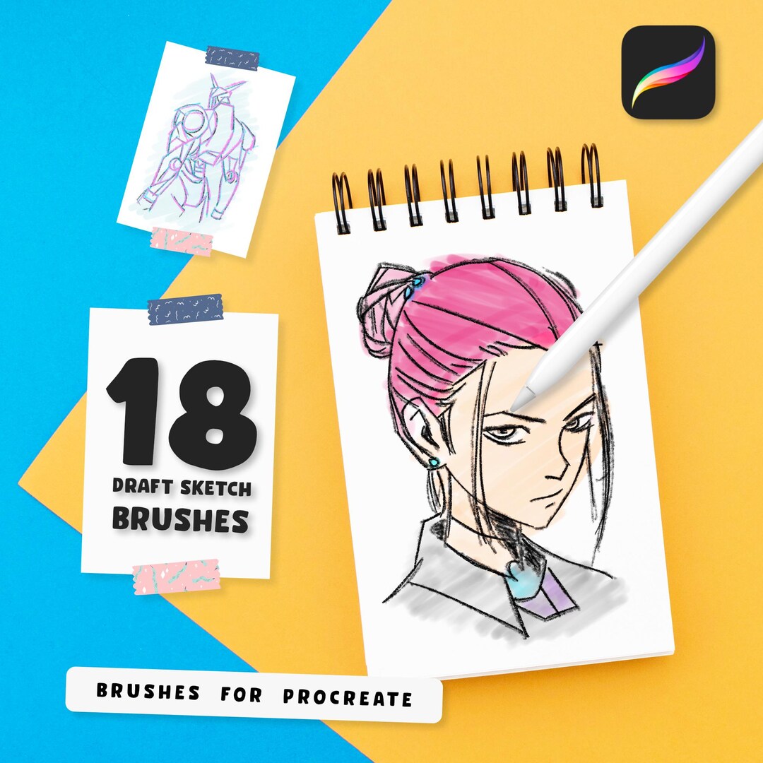 18 Draft Sketch Procreate Brushes, Digital Character Design Sketching ...