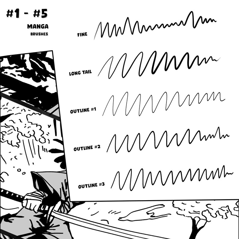 10 Manga Procreate Brushes, Digital Comic Book Drawing Draft Outline ...