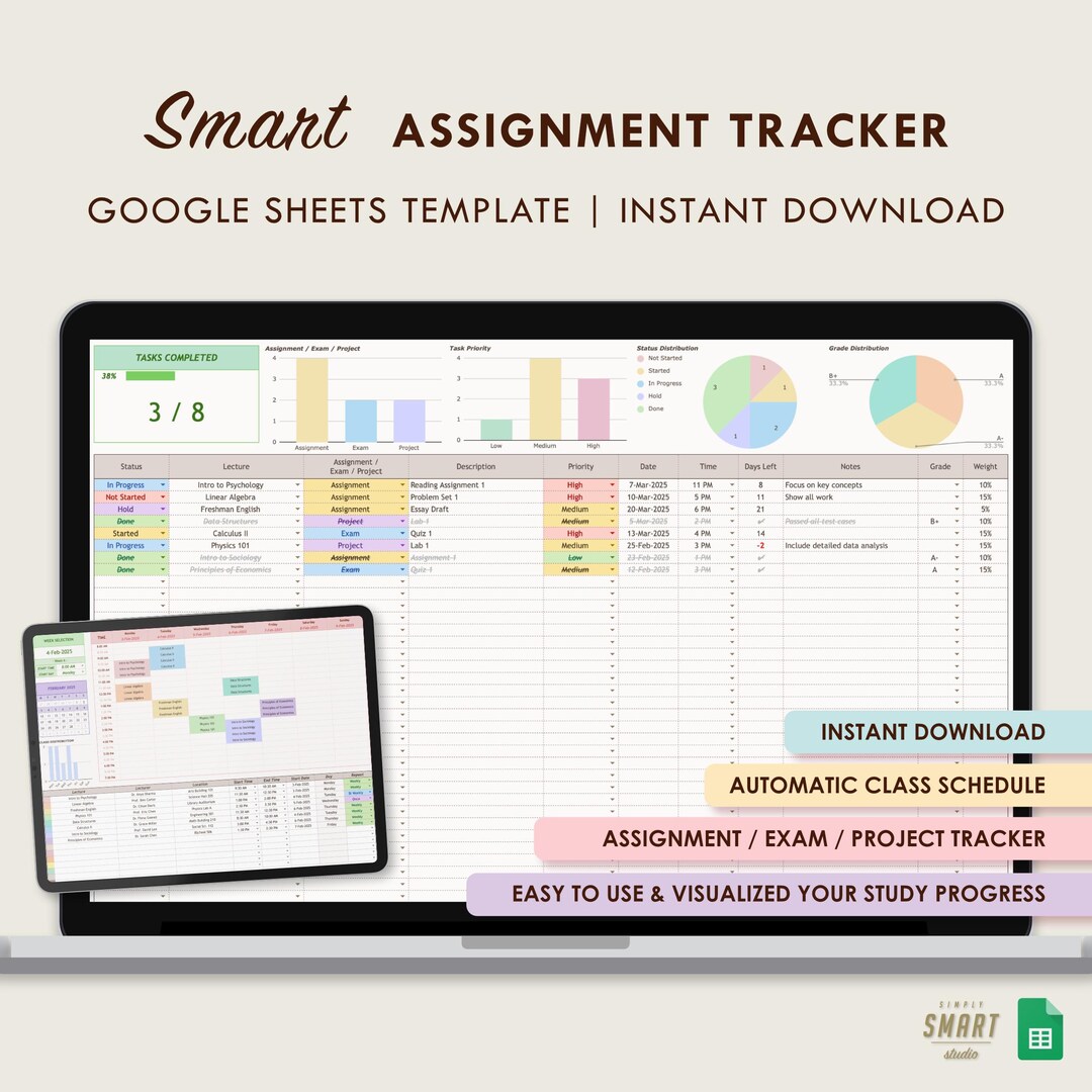 Class and Assignment Tracker Google Sheets Template for Managing ...