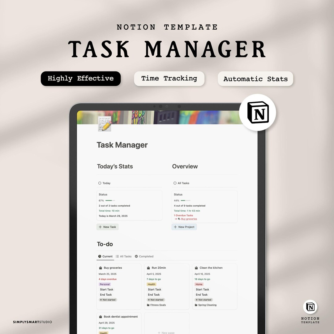 Notion Task Manager Template With Time Tracker, Projects, To-do List ...