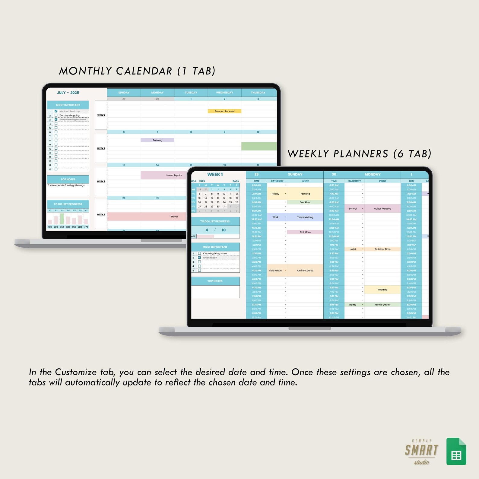 Monthly and Annual Calendar Spreadsheet Google Sheets Yearly Calendar ...