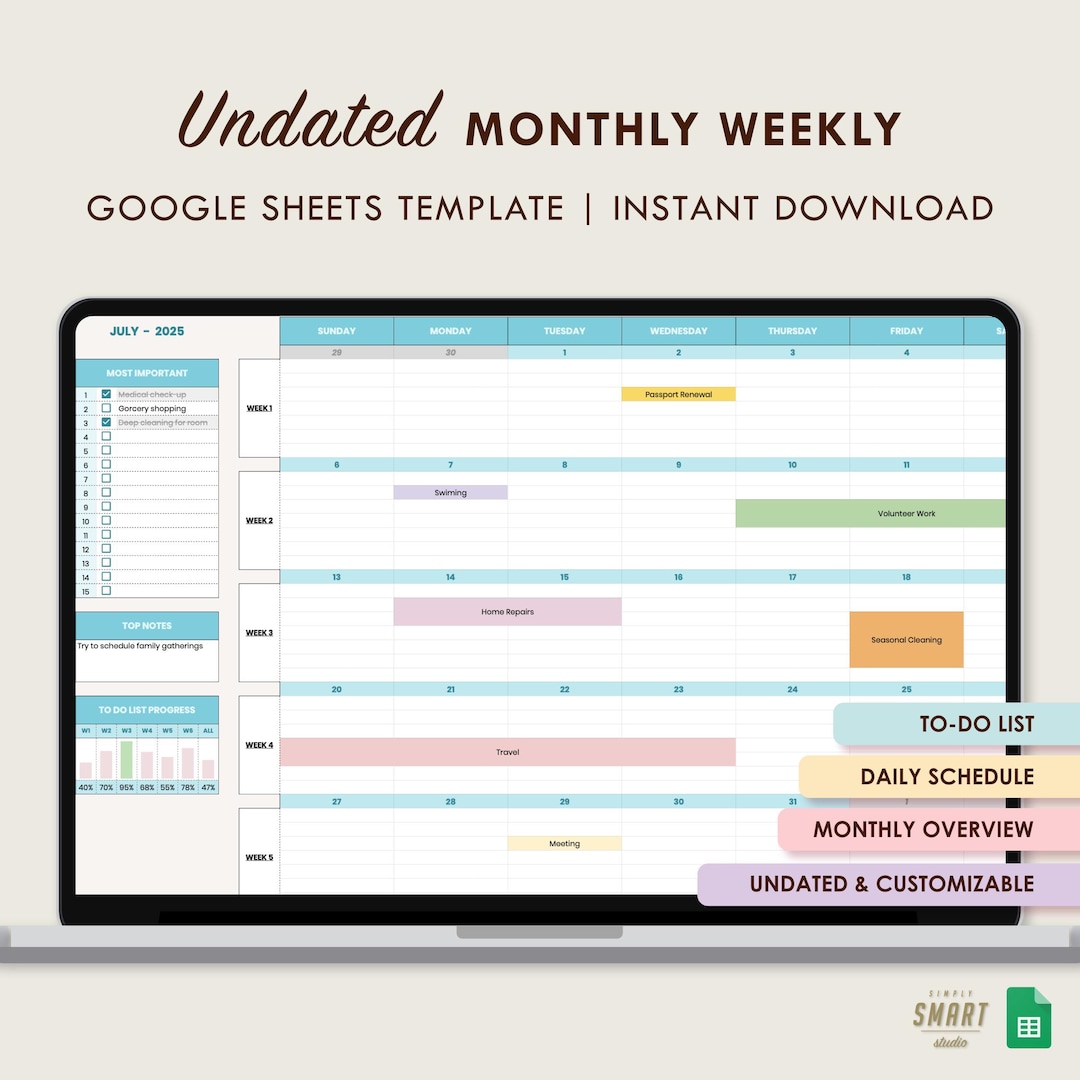 Monthly and Annual Calendar Spreadsheet Google Sheets Yearly Calendar ...