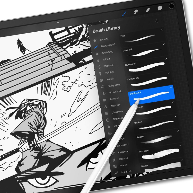 10 Manga Procreate Brushes, Digital Comic Book Drawing Draft Outline ...