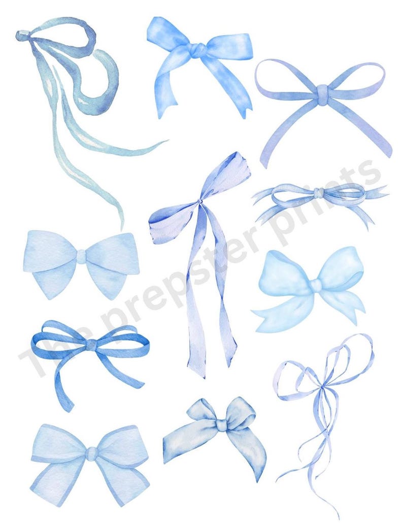 Blue Watercolor Bows - Etsy