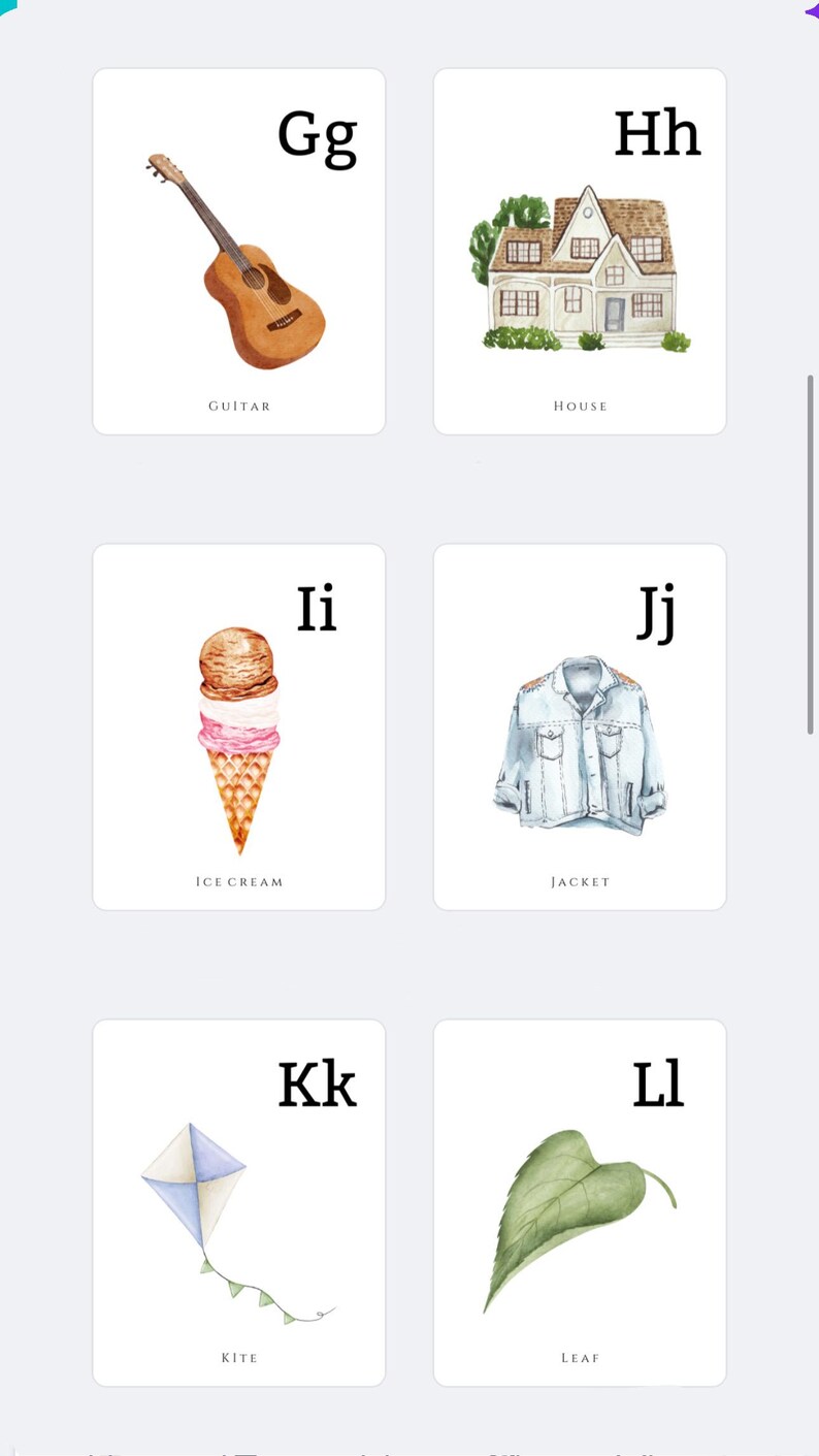 Alphabet Flash Cards 3”x5”, Set of 26 Digital Downloads - Etsy