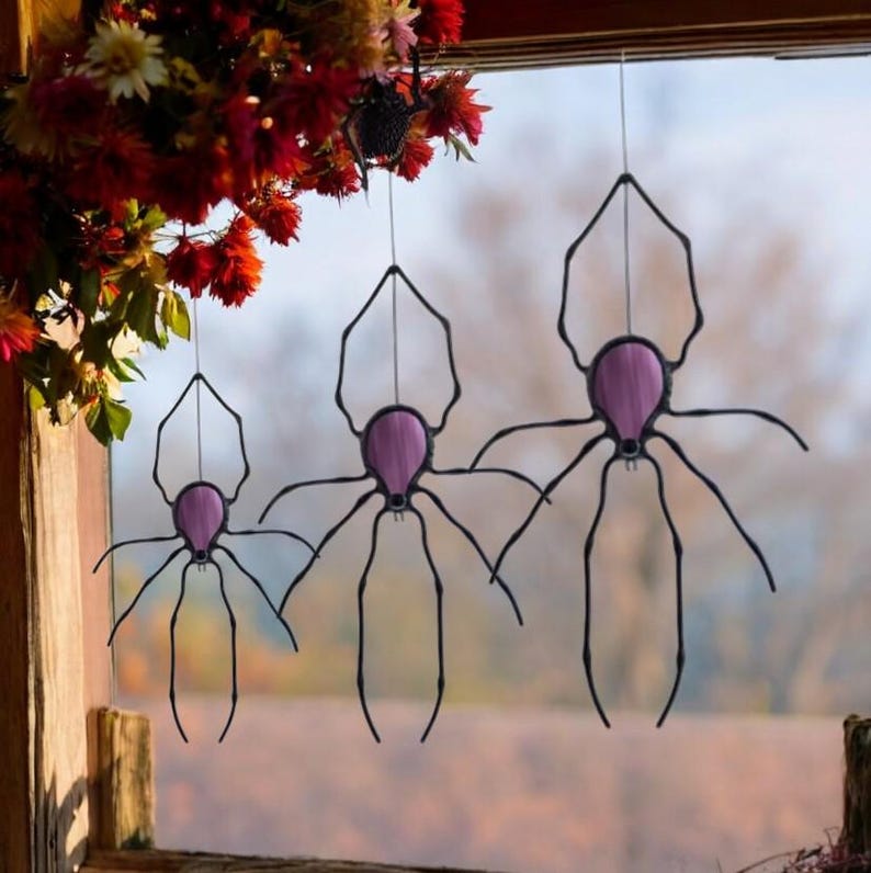 Spider Stained Glass, Suncatcher, Glass Art, Halloween Decor, Gothic ...