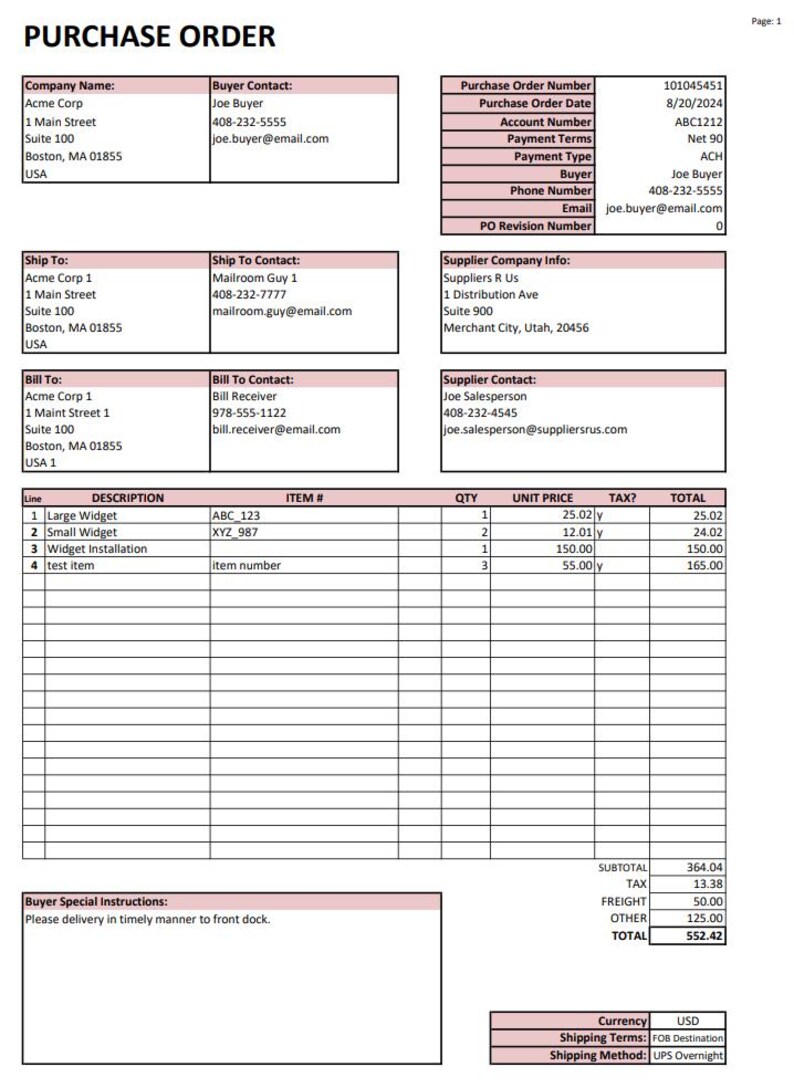 Automated | Purchase Order Template Excel | Sample PO Format ...