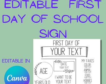 Printable First Day of School Sign, Back to School Chalkboard Sign ...