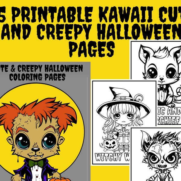 Kawaii Halloween Coloring Page Bundle,kid Halloween Party Favor ...